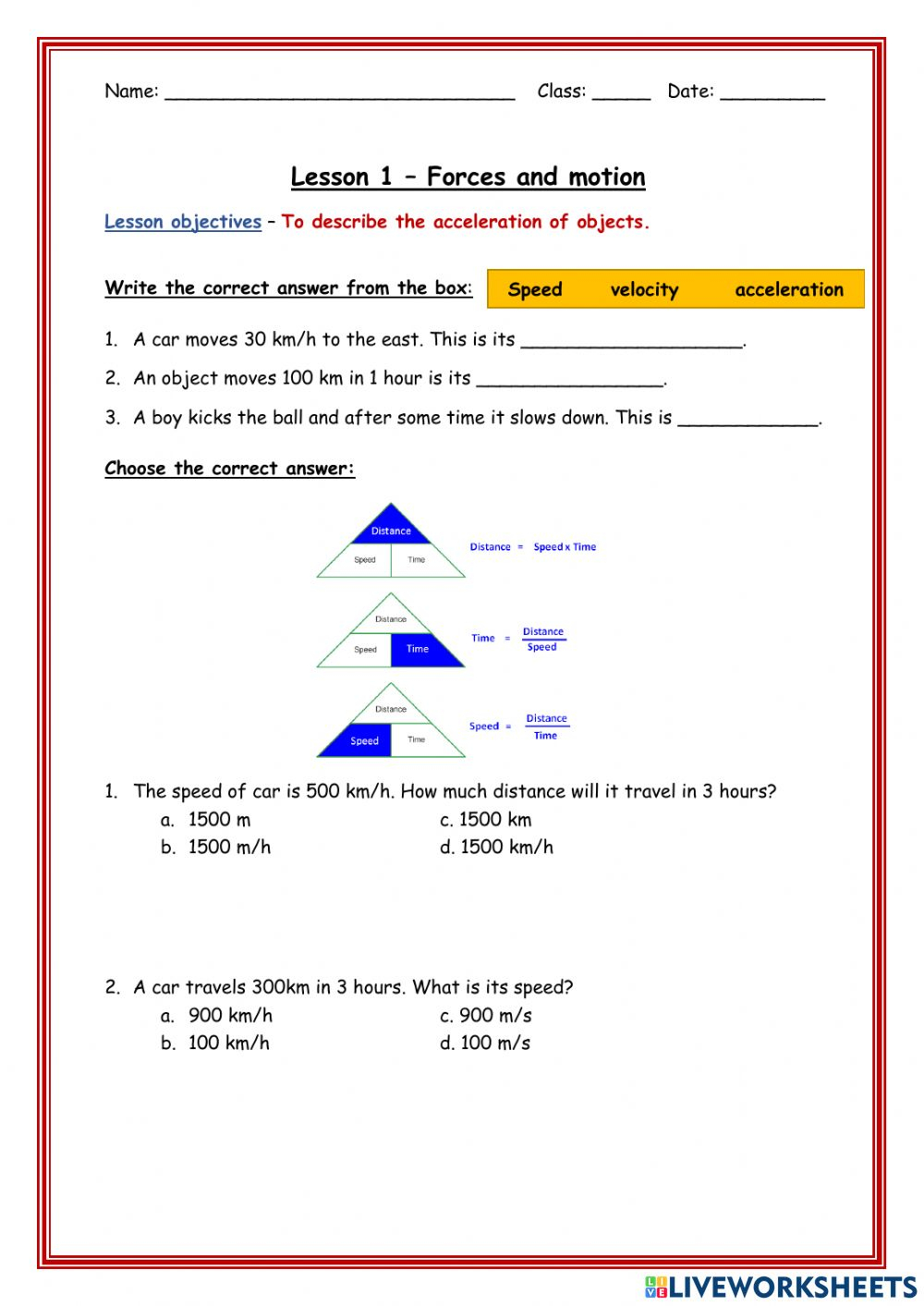 Physical Science Velocity And Acceleration Worksheet ... Physical Science Velocity And Acceleration Worksheet ...